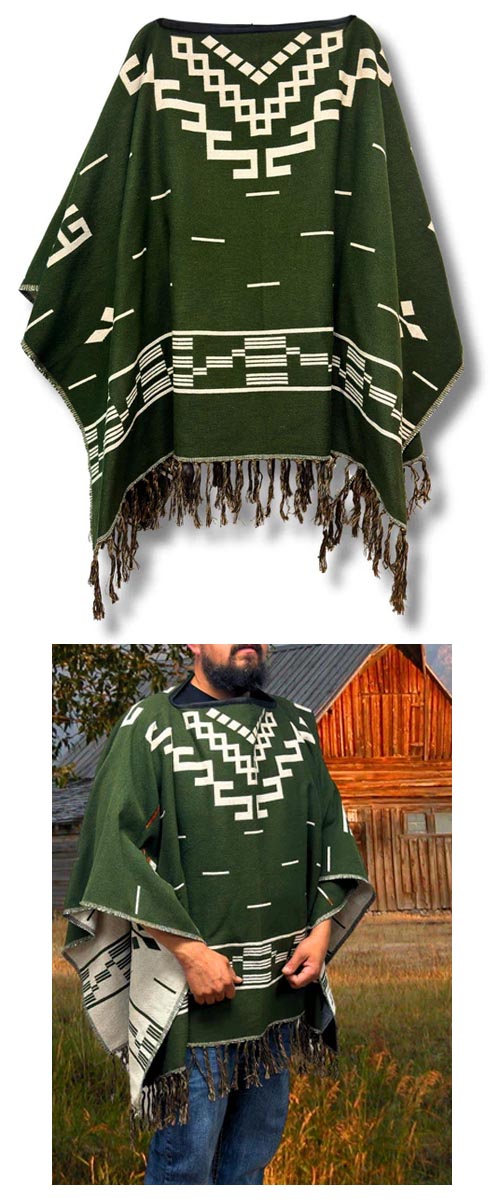 EL Paso Saddleblanket Western Poncho - Green | Wild West Mercantile